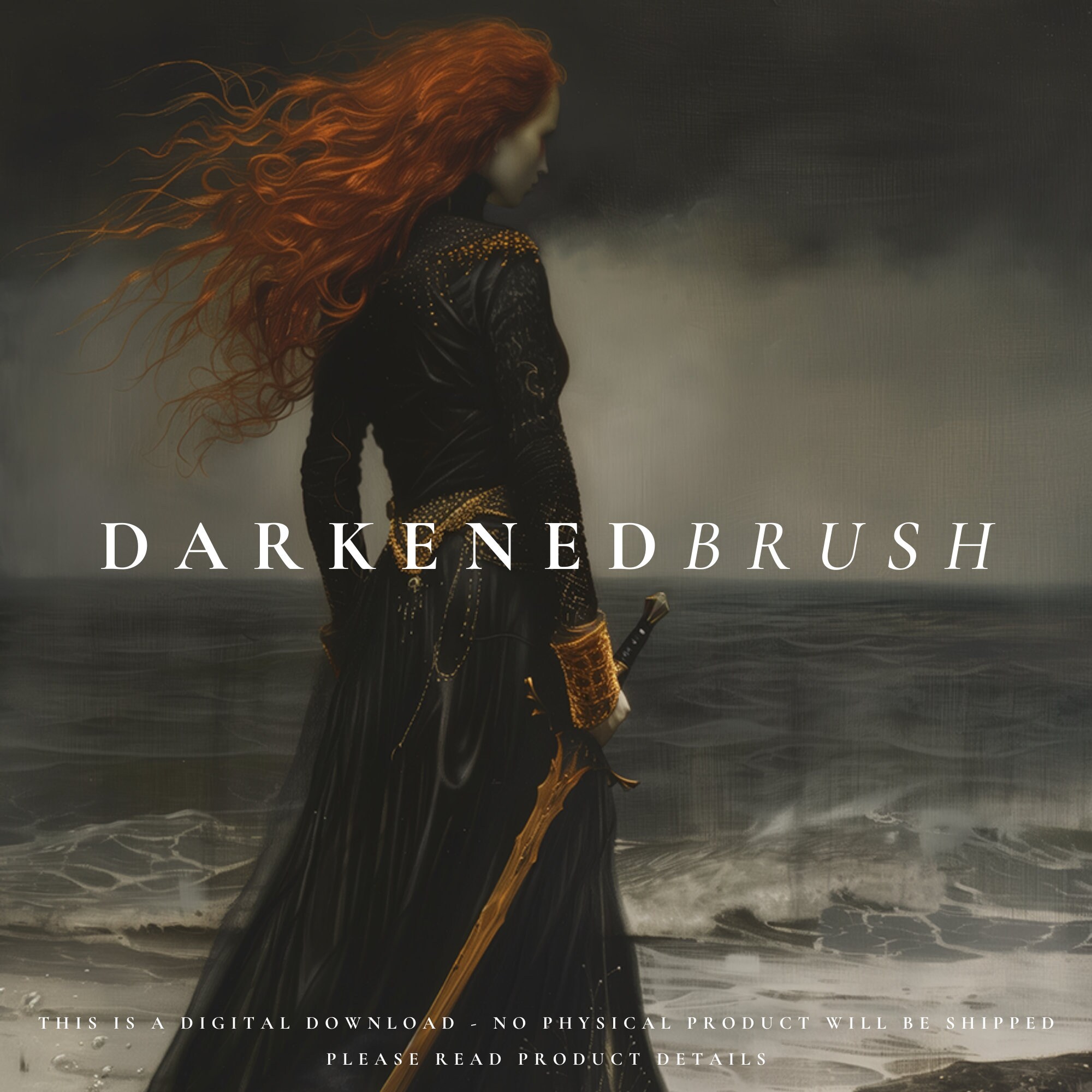 Victorian Princess With Sword Seascape Art Painting Printable, Dark ...