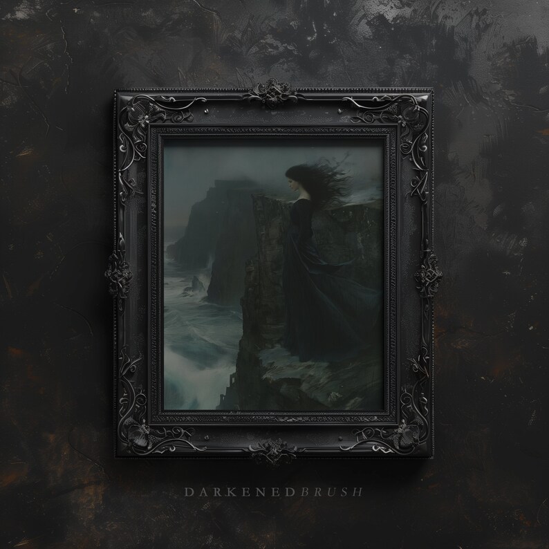 Gothic Princess on Cliff in Seascape Painting, Ocean & Coastal ...