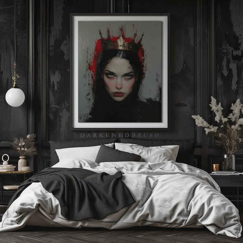 Dark Gothic Queen Art Printable Oil Painting, Woman Portrait, Dark ...