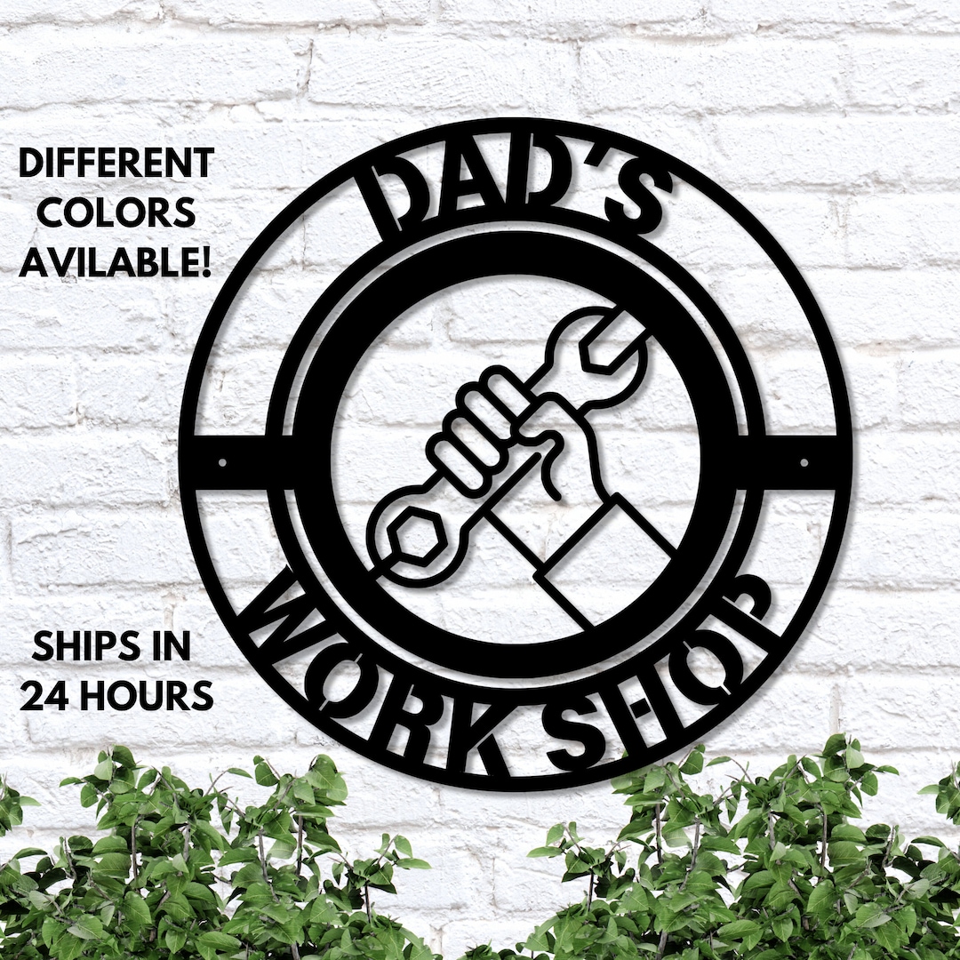 Personalized Fathers Day Gift for Dad, Dads Work Shop Metal Sign ...