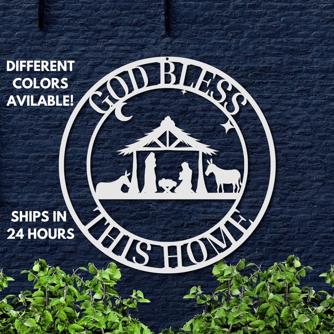 God Bless This Home, Nativity Scene, Custom Metal Sign, Personalized ...