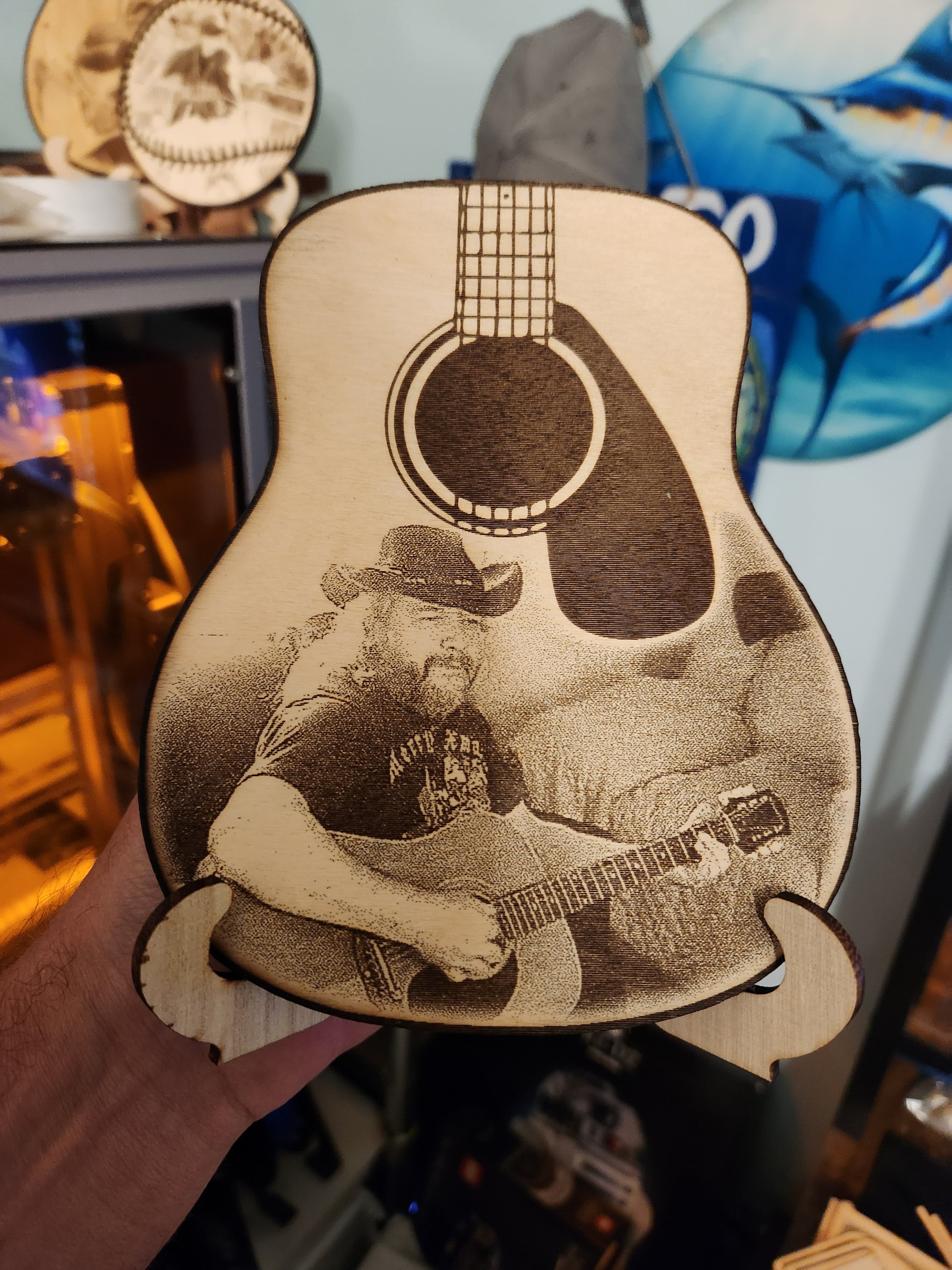 Laser Engraved Acoustic Guitar Shaped Wood Photo/engraved Musician ...