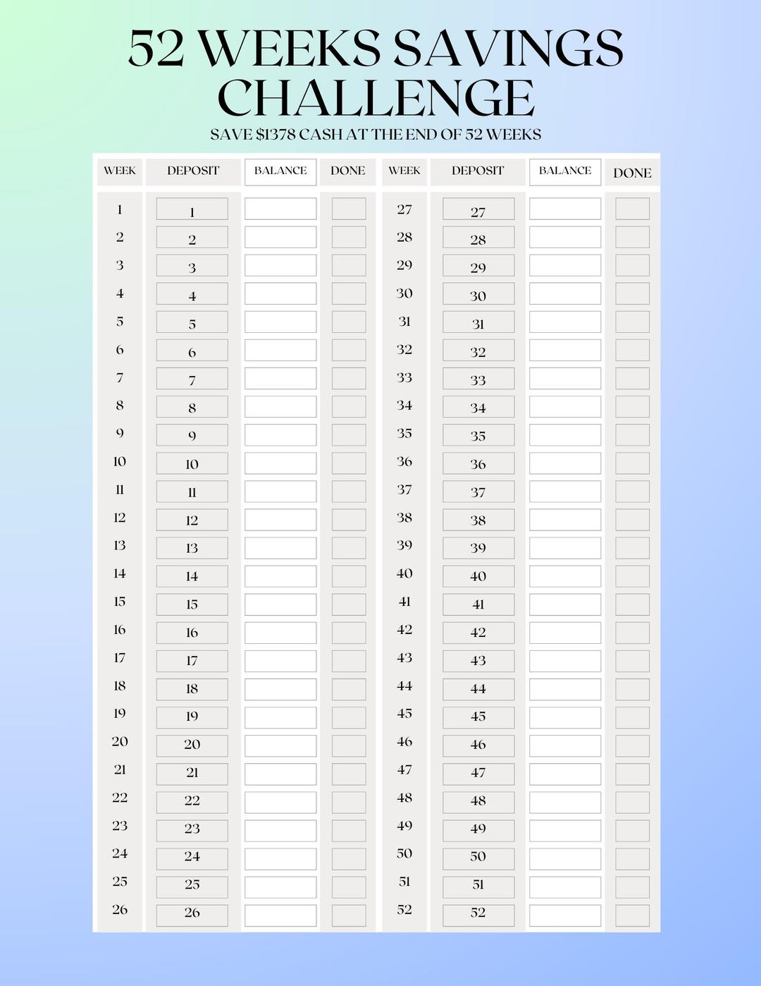 52-week Savings Challenge Printable | Money-saving Planner | Budget ...