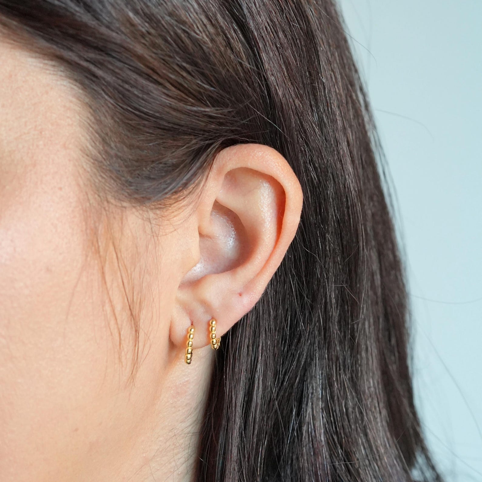 Beaded Gold Huggie Hoop Earrings Set, Small Gold Hoops, Small Gold ...