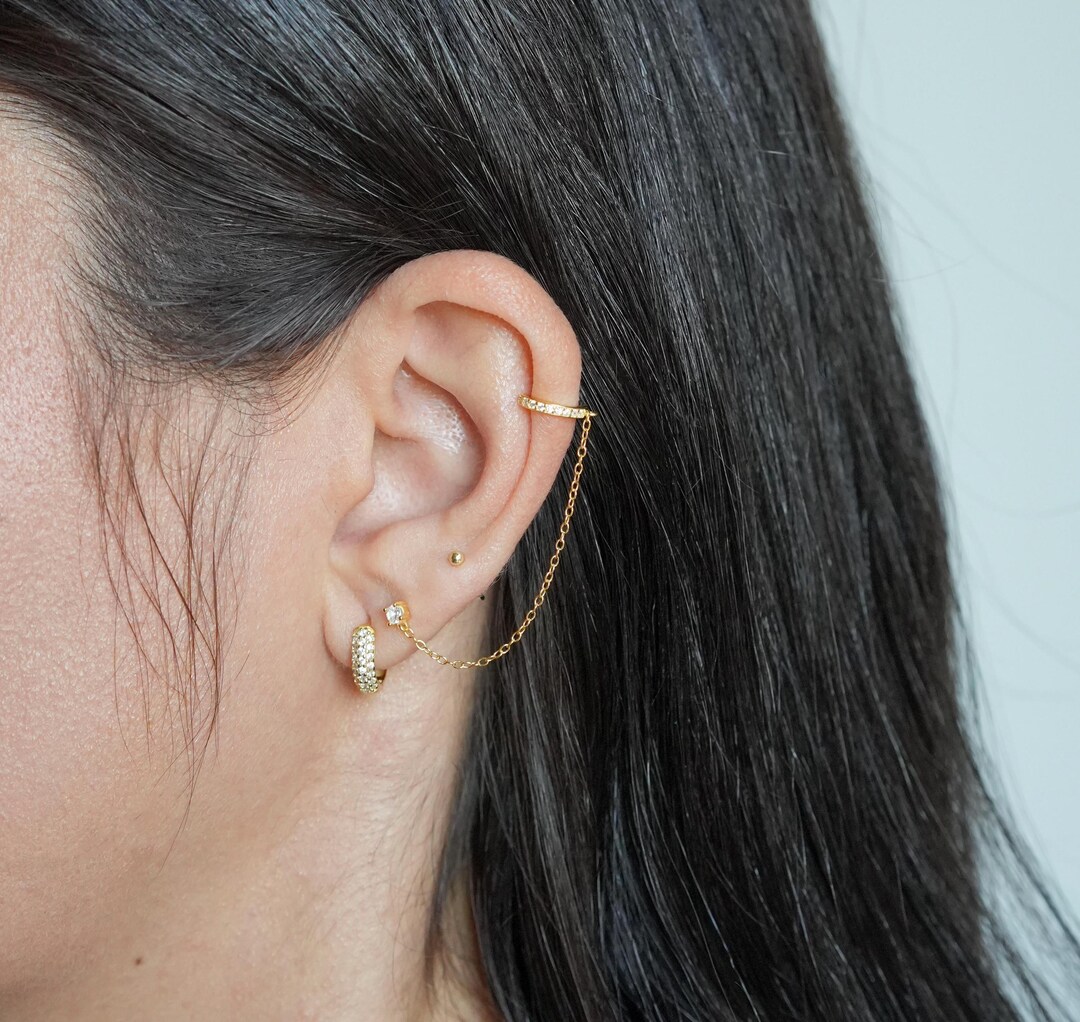 Ear Cuff Chain Earrings, Gold Ear Cuff, Ear Wrap, 18k Gold Ear Cuff ...