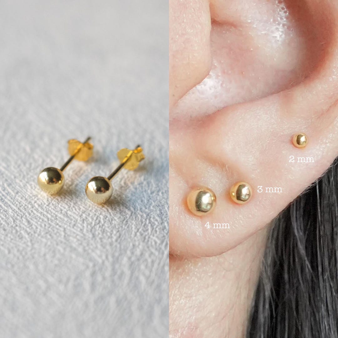 Small Gold Ball Stud Earring, 18k Gold Plated Stud Earring, Tiny Gold ...