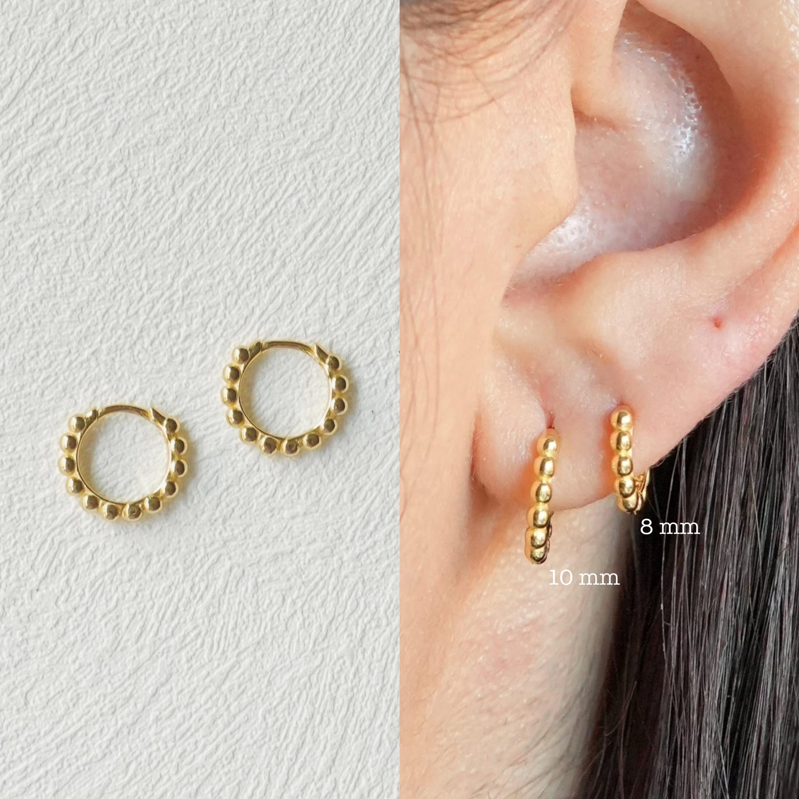 Beaded Gold Huggie Hoop Earrings Set, Small Gold Hoops, Small Gold ...