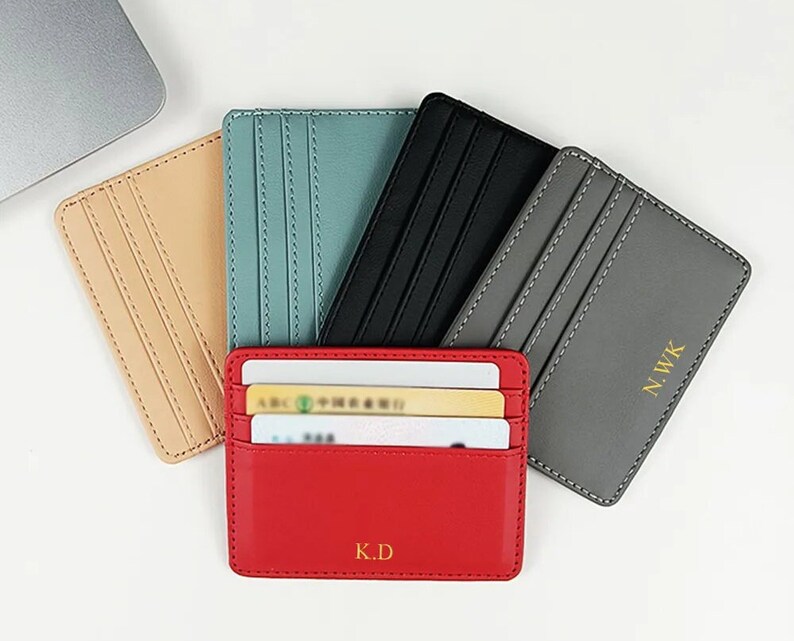 Classic Custom Letters Slim Wallet Personalise Initials Mini PU Leather ...