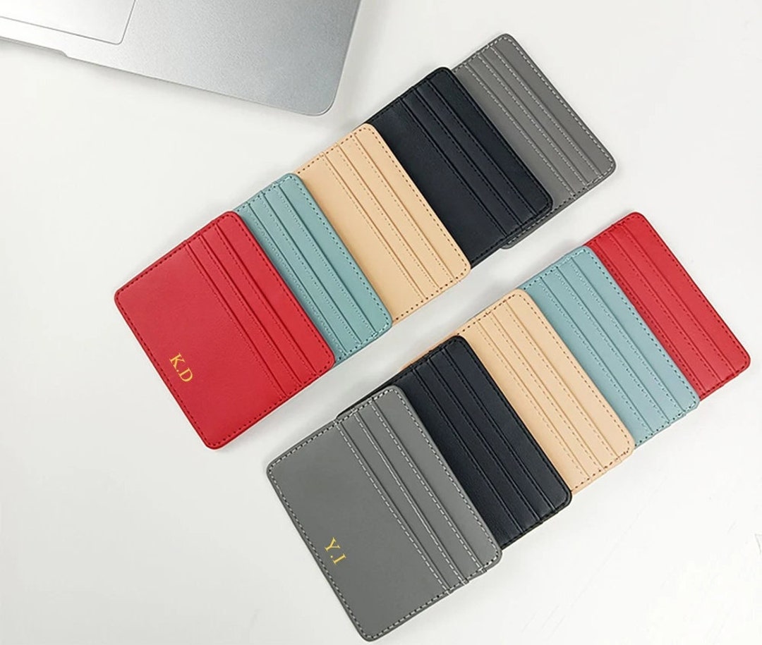 Classic Custom Letters Slim Wallet Personalise Initials Mini PU Leather ...