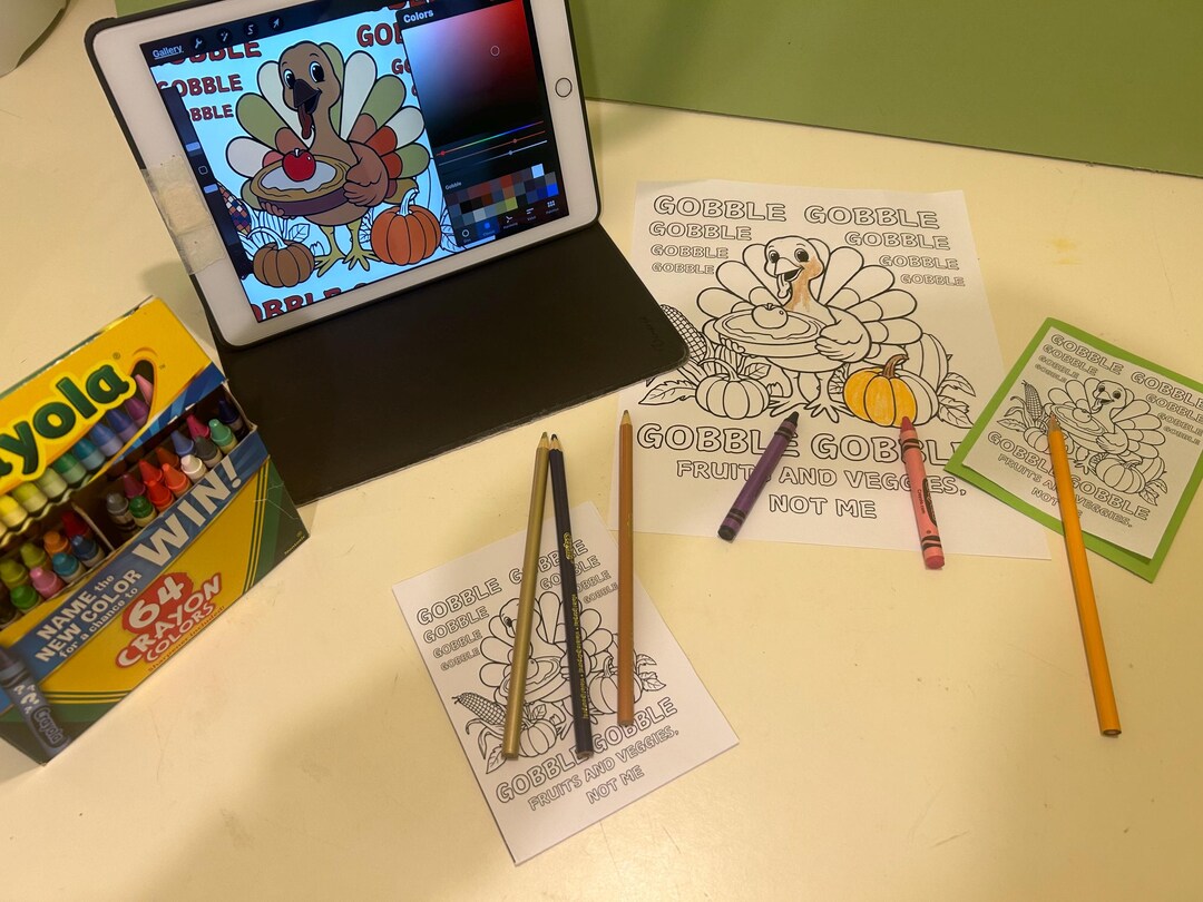 Thanksgiving Gobble Gobble Turkey Printable Coloring Page and A2 Card ...