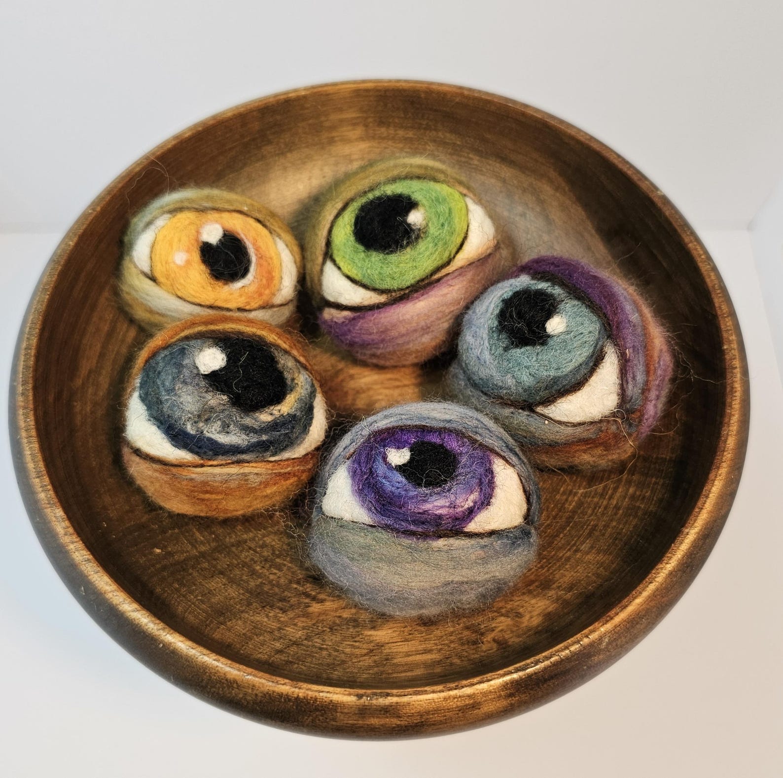 Needle Felted Eyeballs in Wooden Bowl - Etsy