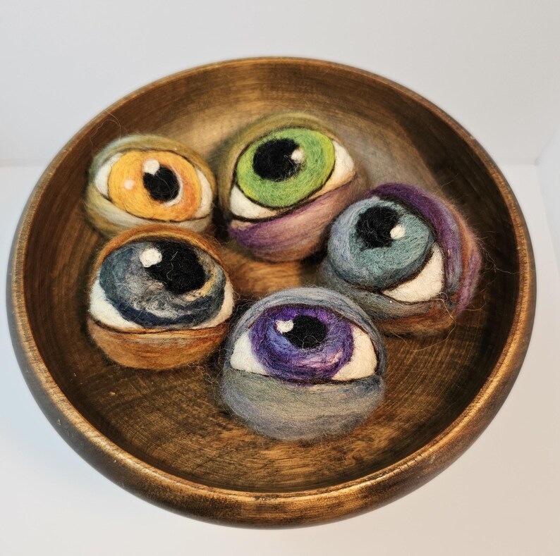 Needle Felted Eyeballs in Wooden Bowl - Etsy