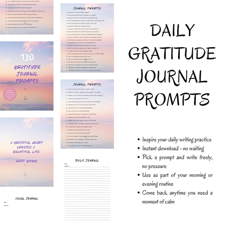 Gratitude Journal Prompts Printable | 130 Journal Prompts | Daily ...