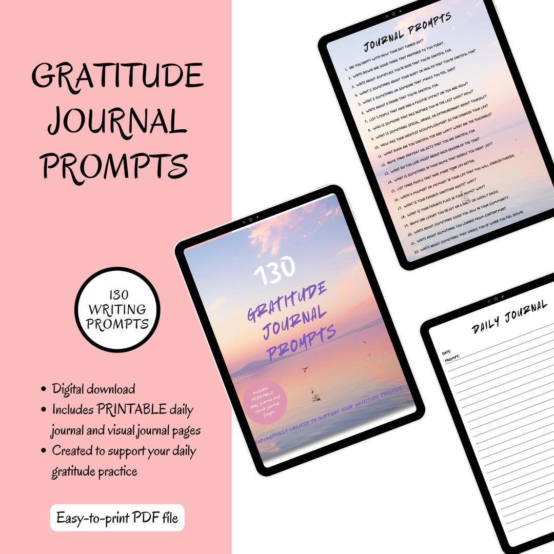 Gratitude Journal Prompts Printable | 130 Journal Prompts | Daily ...