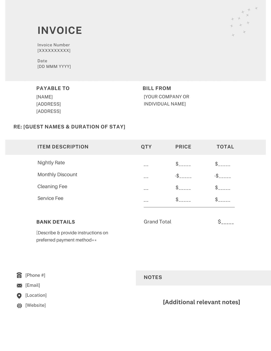 Basic Short & Long Term Rental Invoice - Etsy
