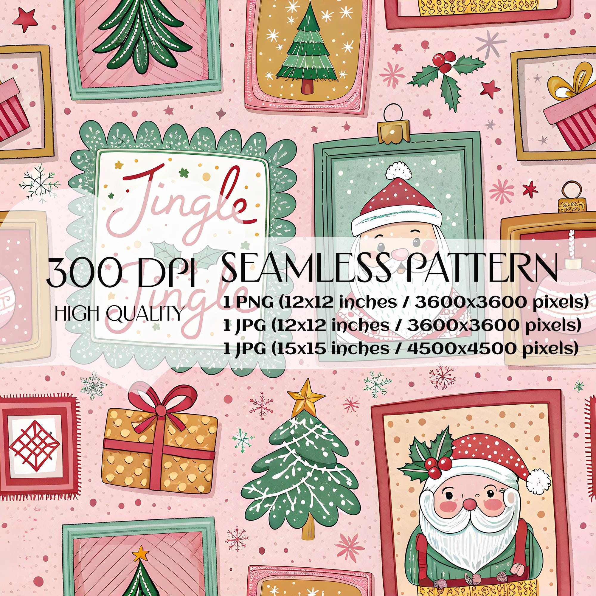 Pink Christmas Frames Seamless Pattern, Girly Jingle Bow Design ...