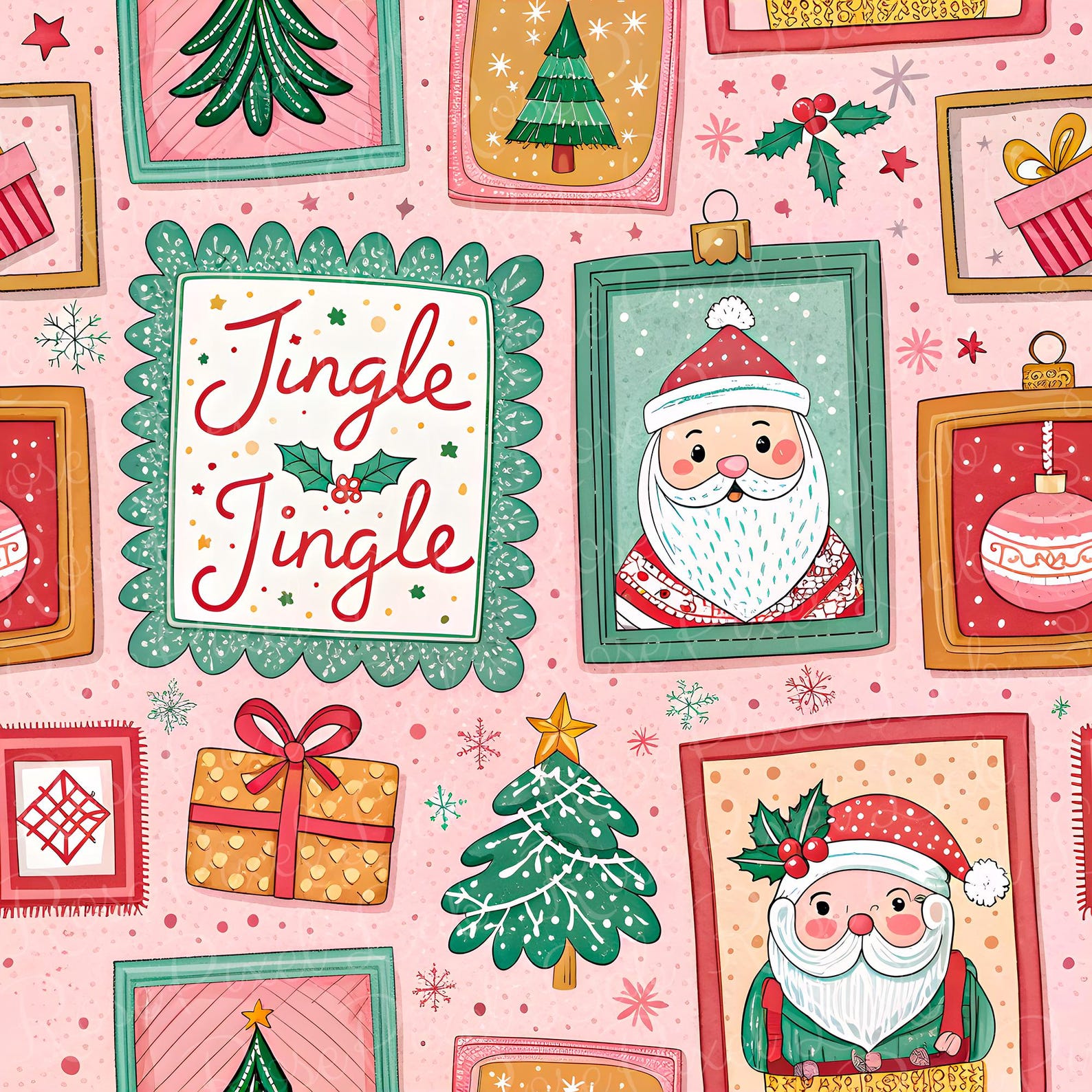 Pink Christmas Frames Seamless Pattern, Girly Jingle Bow Design ...