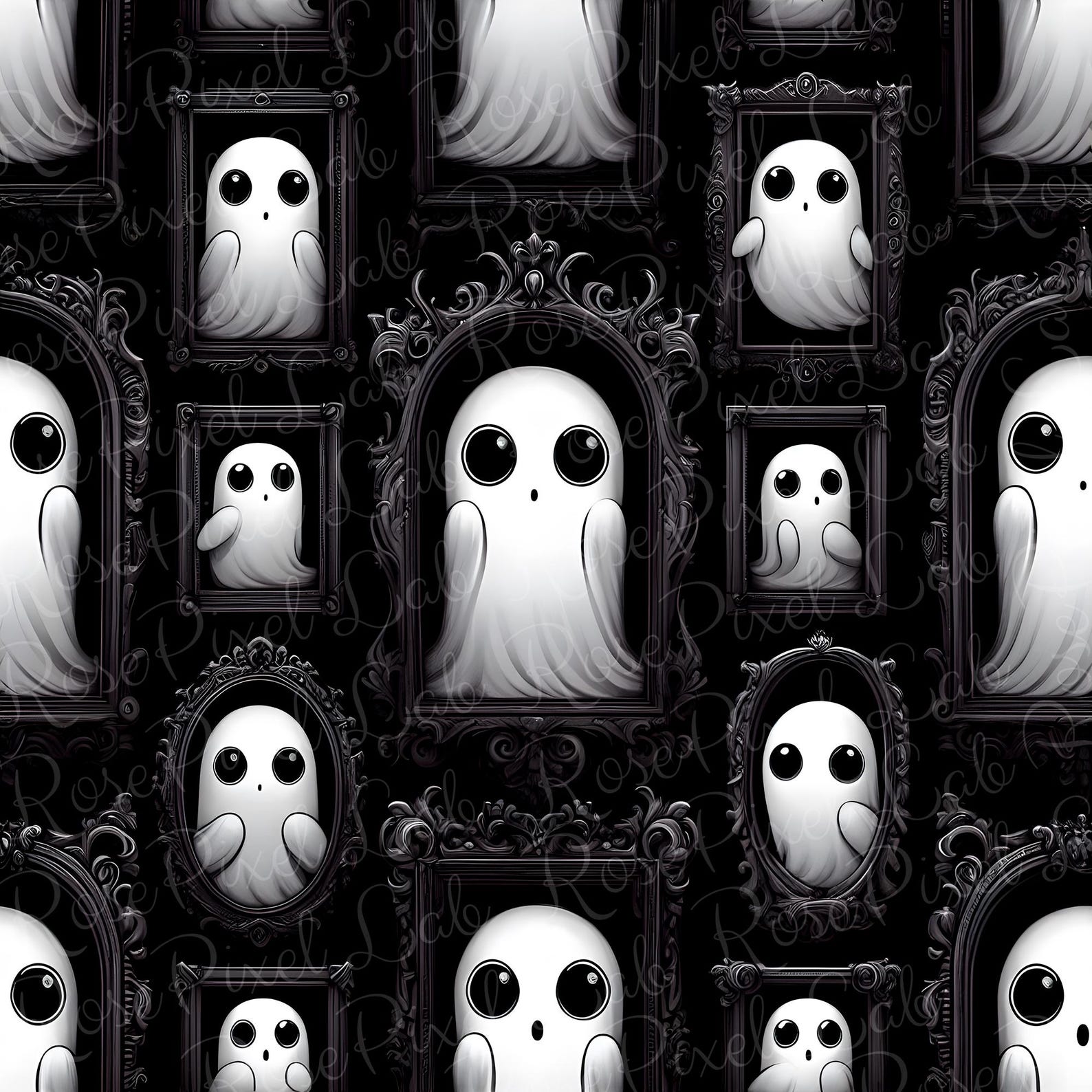 Trendy Lace Ghosts Victorian Frames Doodle Gallery Wall Spooky Haunted ...