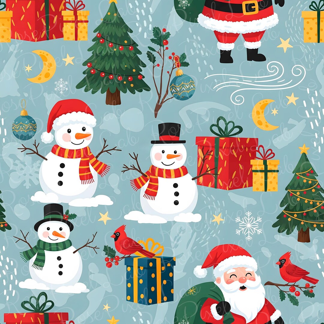 Snowman Digital Paper Santa Claus Repeat Design Scandinavian Christmas ...
