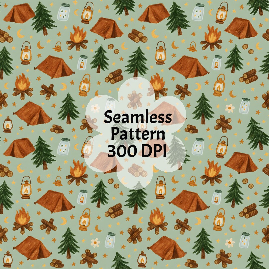Seamless Digital Patterns Summer Camping Patterns Camp Fire Tent Smore ...