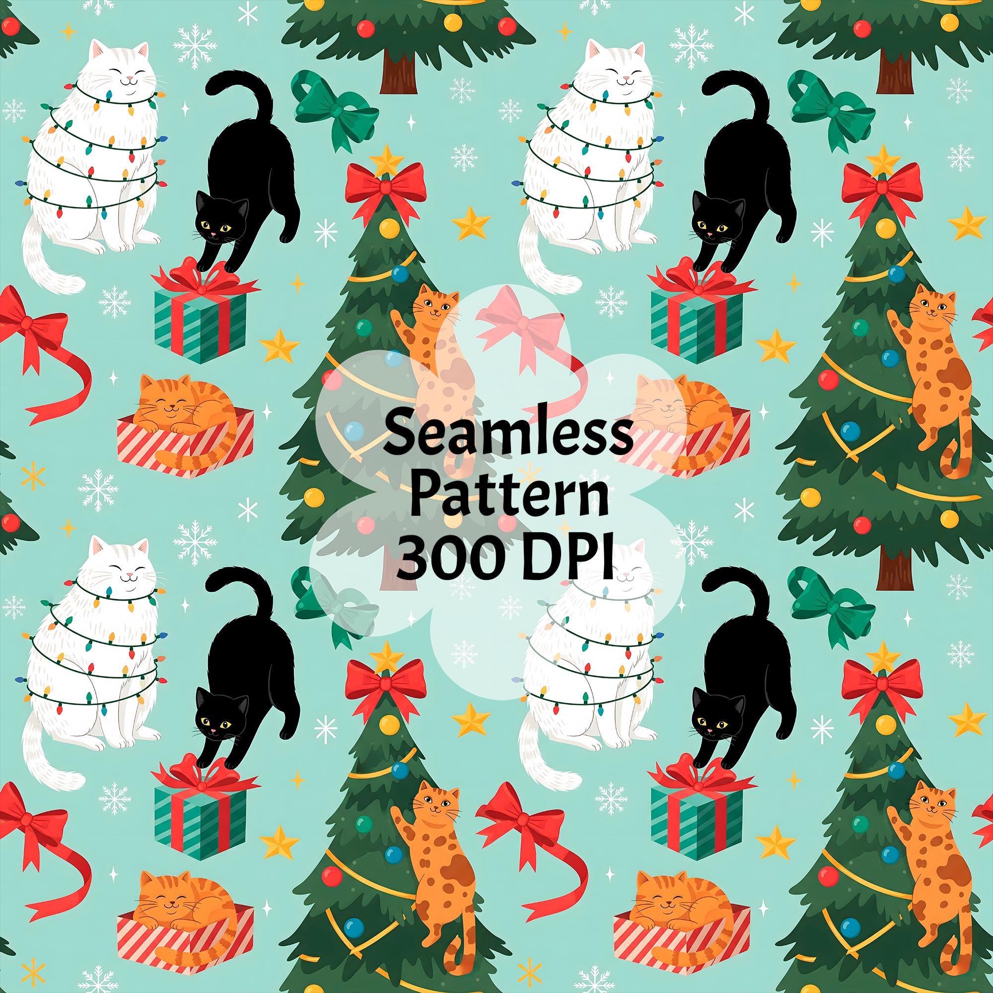 Funny Seamless Cat Christmas Digital Paper Instant Download Printable ...