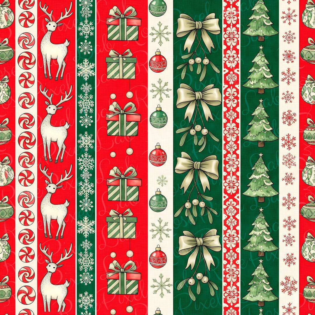 Christmas Stripe Pattern, Reindeer, Ornaments (digital Paper) - Etsy