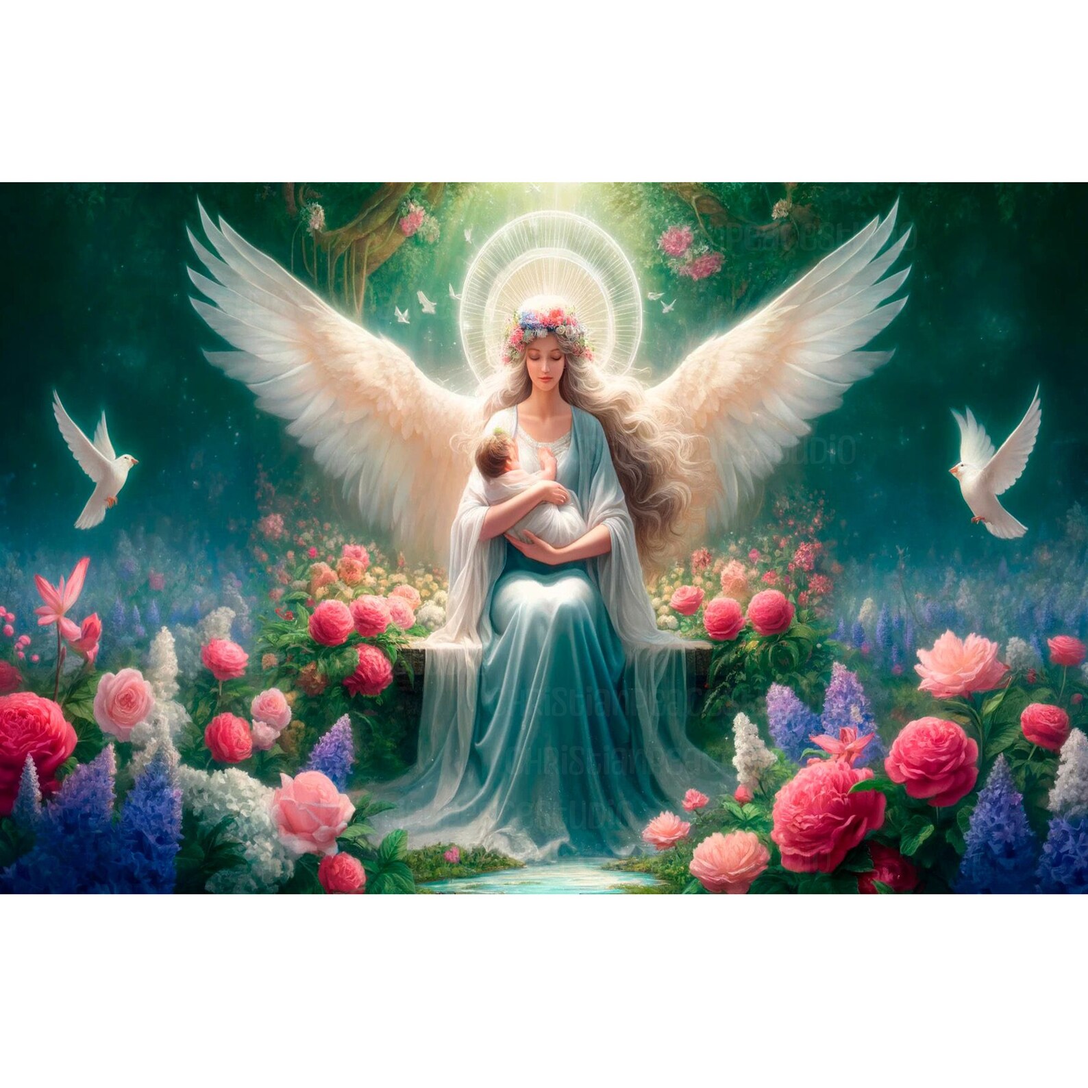 Angel & Dove Christian Wall Art: Heavenly Decor, Bible Scenes ...