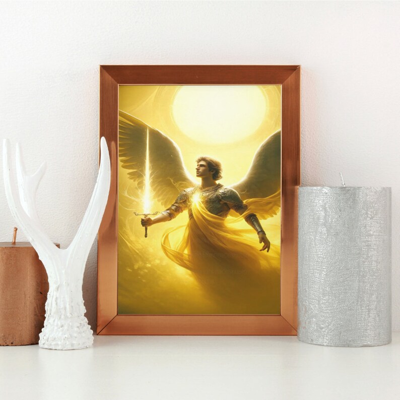 Archangel Jophiel, Golden Aura Art, Angelic Wall Art for Spiritual Home Decor, Divine Light ...