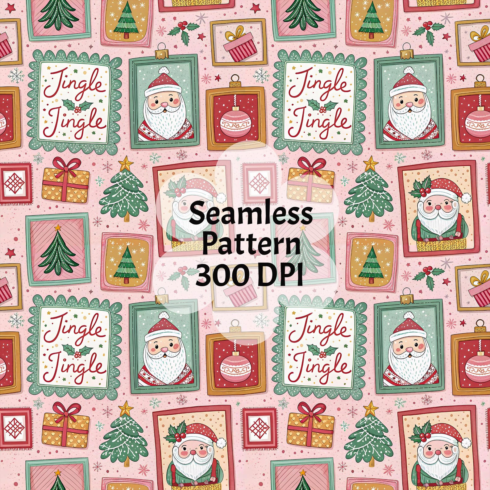 Pink Christmas Frames Seamless Pattern, Girly Jingle Bow Design ...