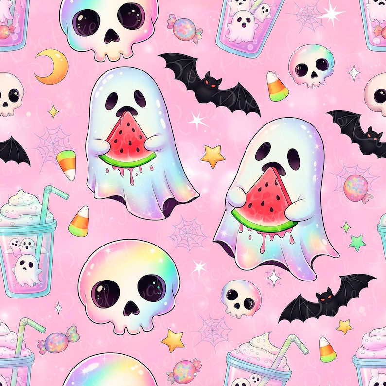 Spooky Watermelon Ghost Seamless Pattern, Halloween PNG (digital) - Etsy
