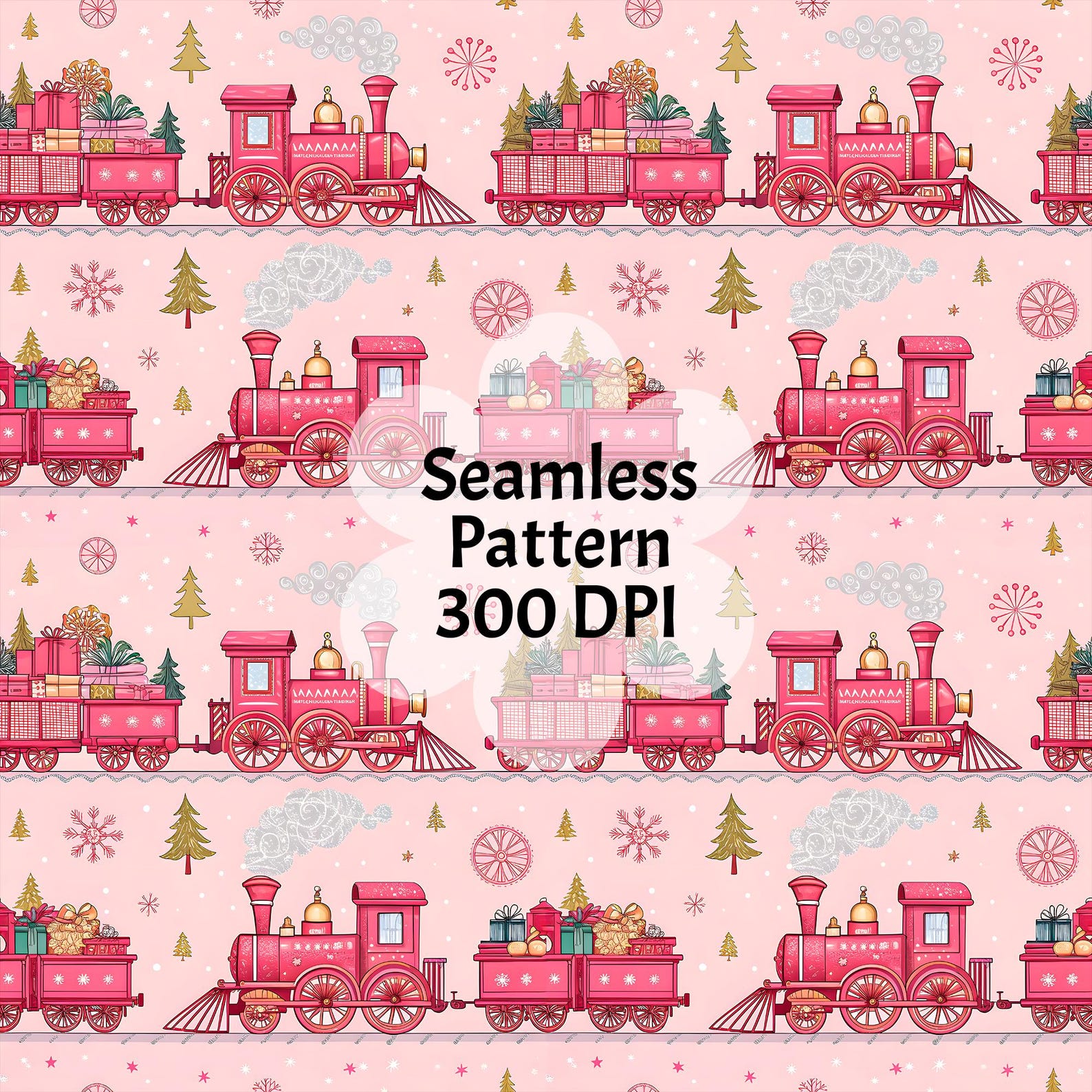 Pink Christmas Train Vintage Toy: Repeat Seamless Pattern Digital Paper ...