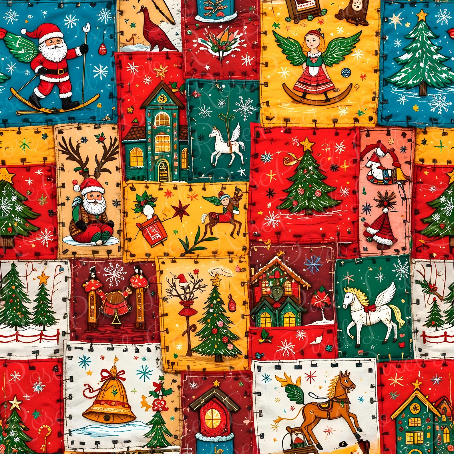 Christmas Patchwork Seamless Pattern, Retro Holiday Digital Paper (PNG ...