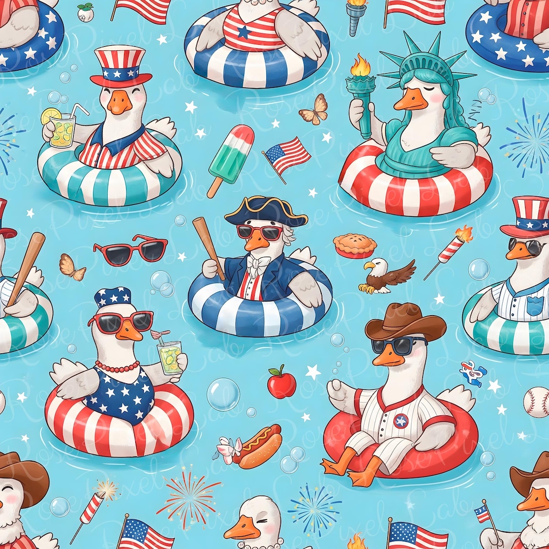 Patriotic Goose on Floaties Seamless Pattern (PNG, JPG) - Etsy