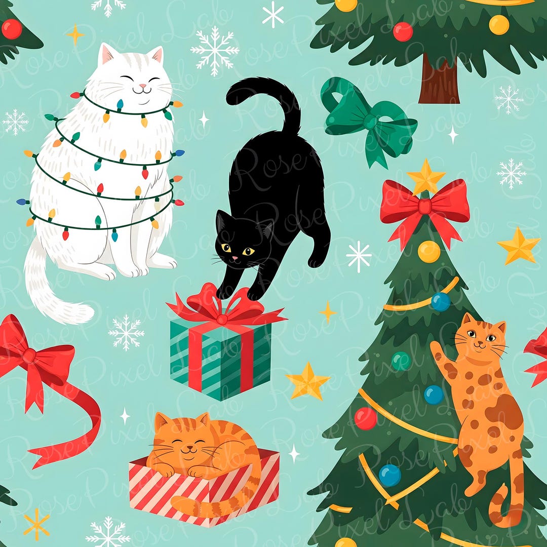 Funny Seamless Cat Christmas Digital Paper Instant Download Printable ...