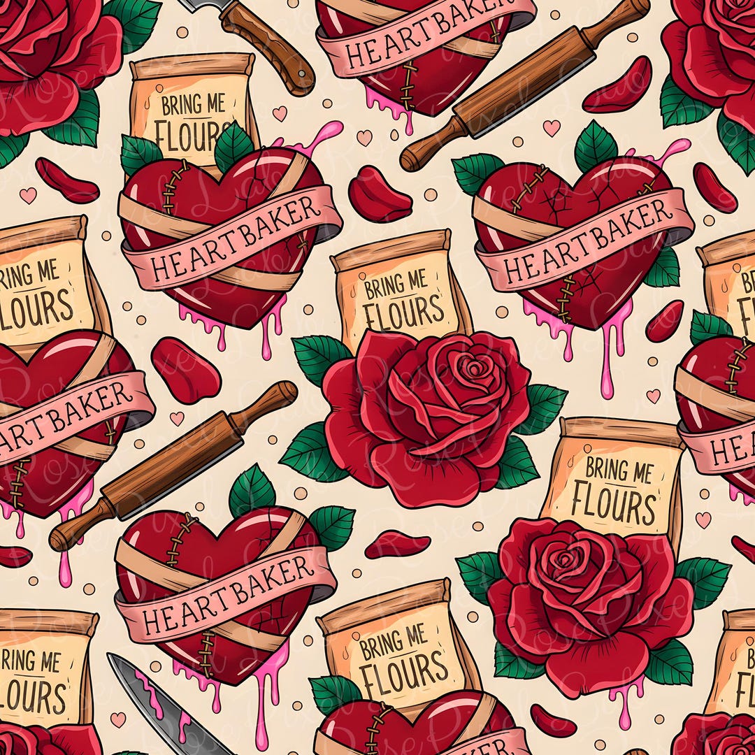 Heart Baker Roses Dark Romance Seamless Pattern: Anti Valentines Day ...