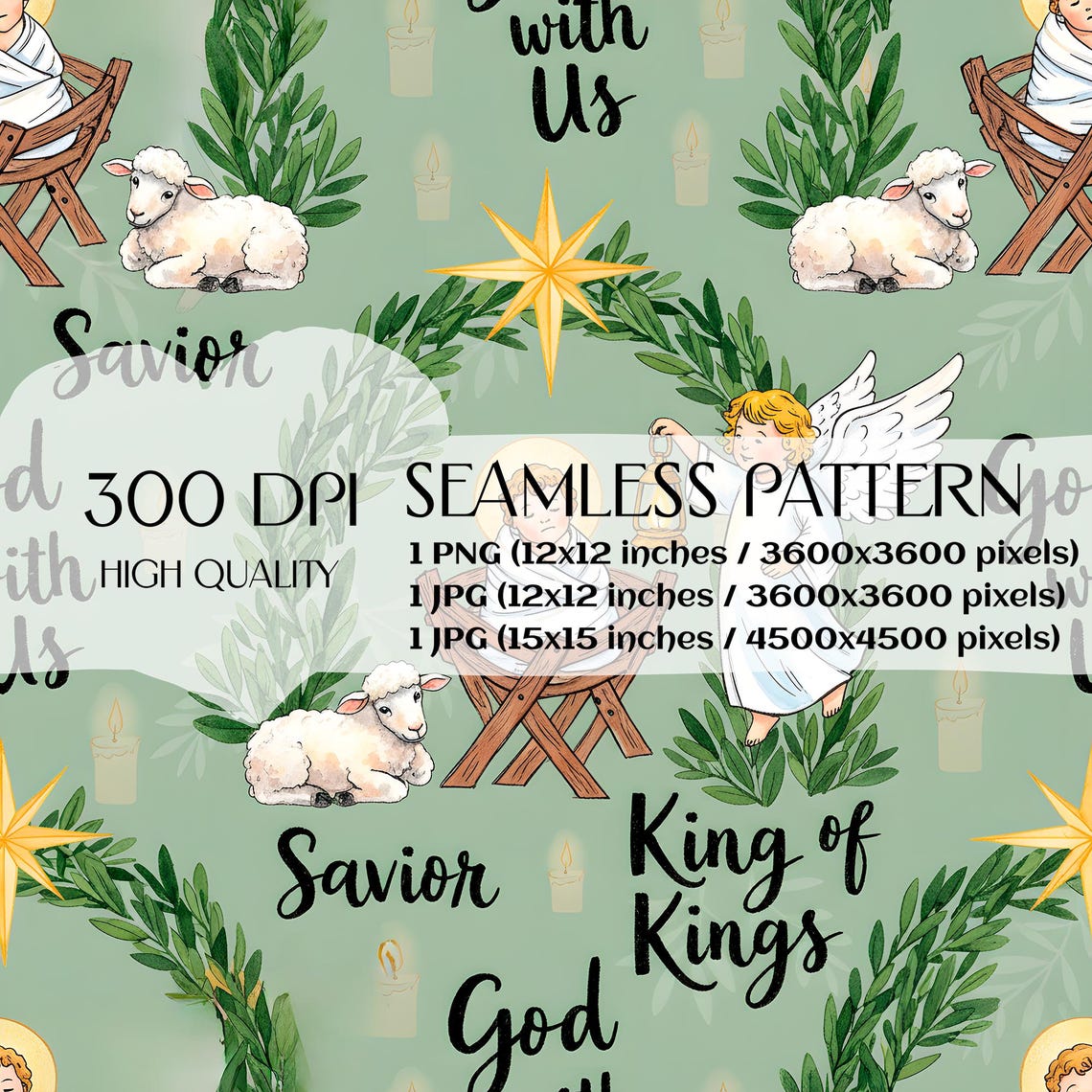 Baby Jesus Nativity Seamless Pattern Digital Paper Repeat Christmas ...
