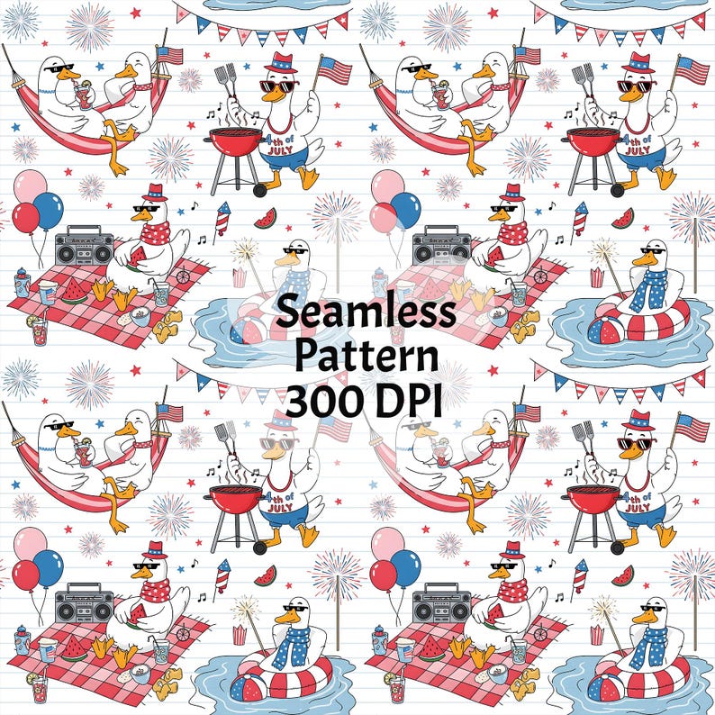 Goose 4th of July Summer Seamless Repeating Pattern Flag Seamless USA ...