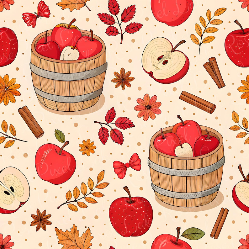 Autumn Apple Pattern, Fall Seamless File, Harvest Digital Paper, Rustic ...