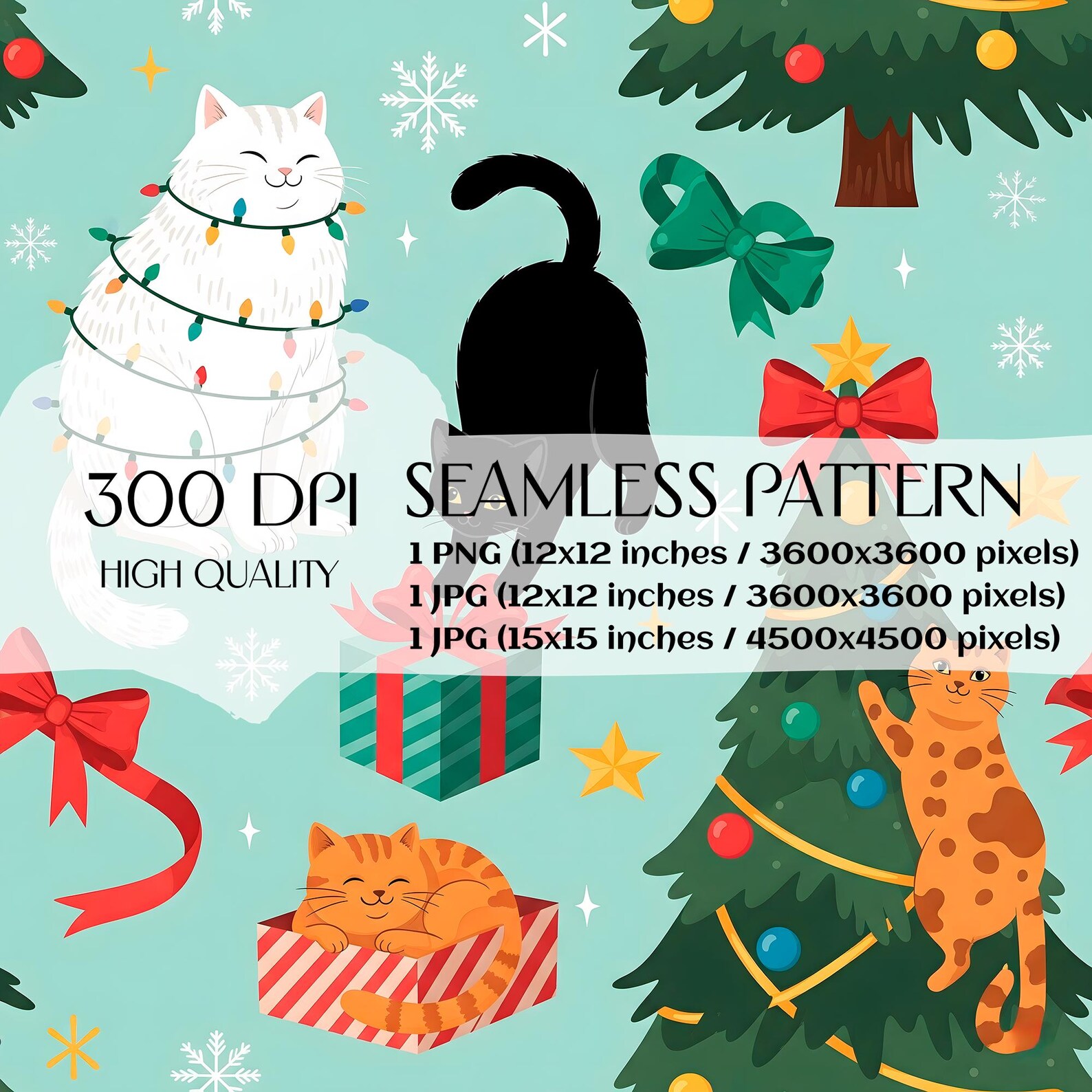 Funny Seamless Cat Christmas Digital Paper Instant Download Printable ...