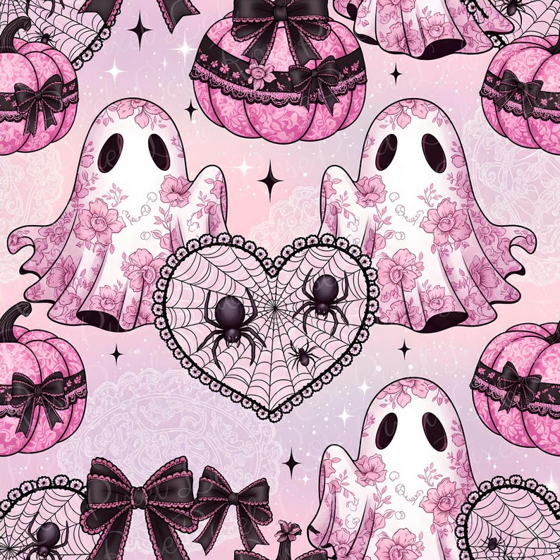 Pink Lace Ghost Seamless Pattern, Coquette Halloween (JPG File) - Etsy