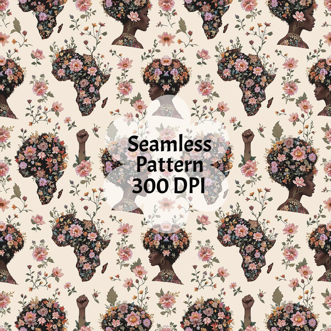 Juneteenth Floral Pink Black PNG JPG History Month Seamless File ...