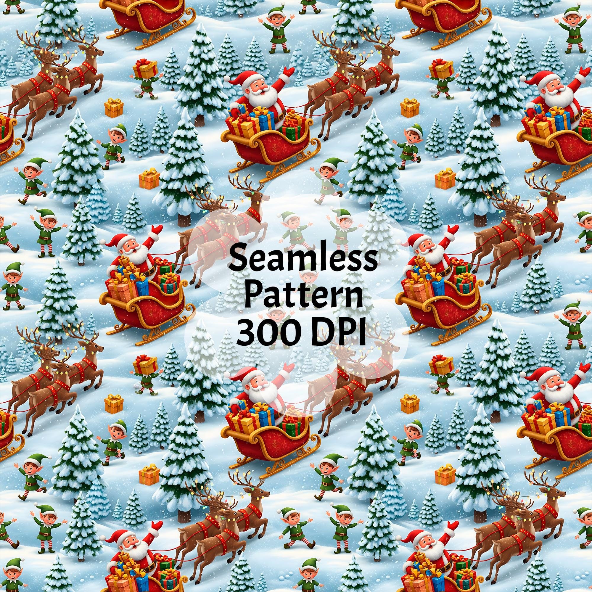 Trendy Christmas Santa's Workshop Seamless Pattern Repeat North Pole ...