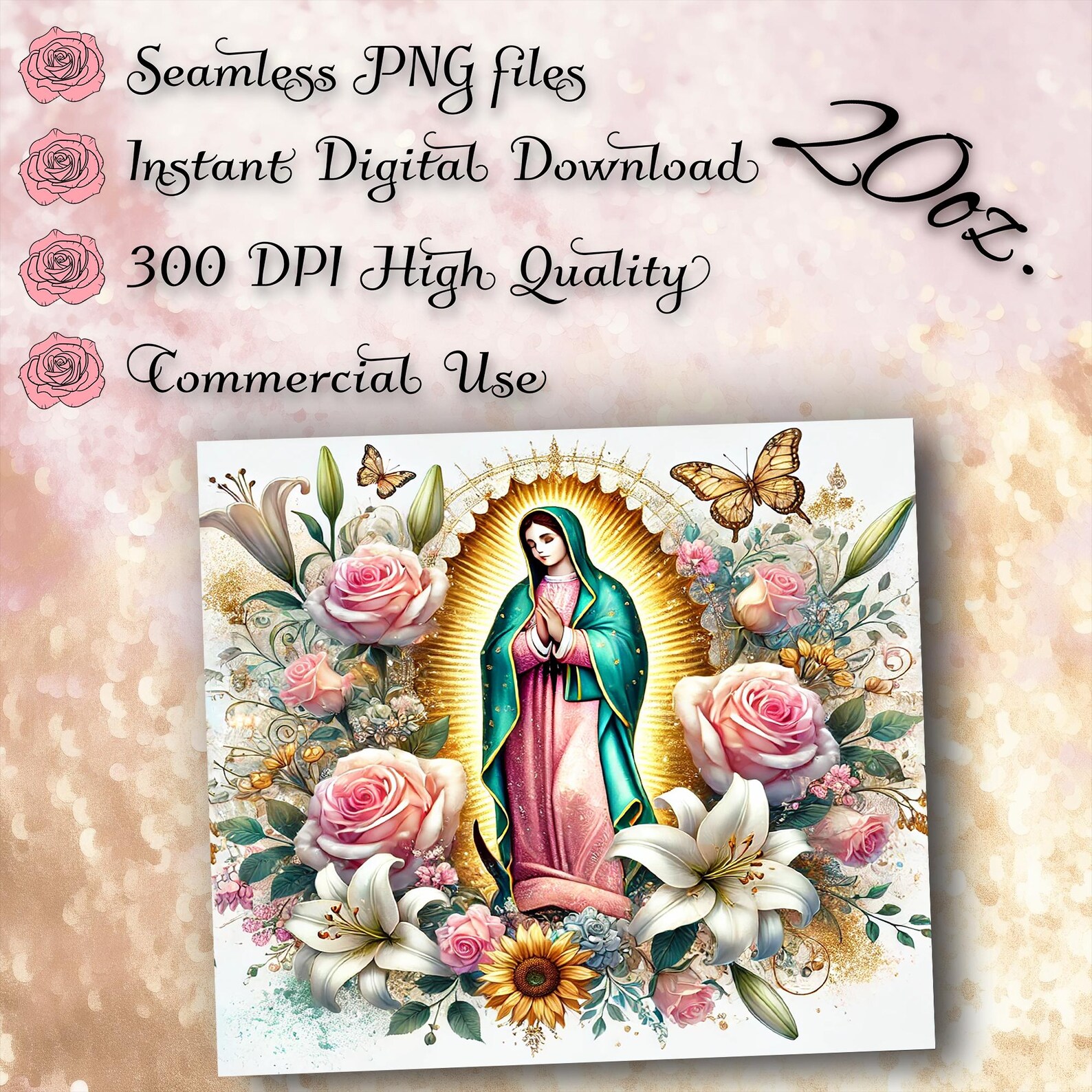 Virgin Mary Tumbler Wrap, Floral Virgencita PNG (digital Download) - Etsy