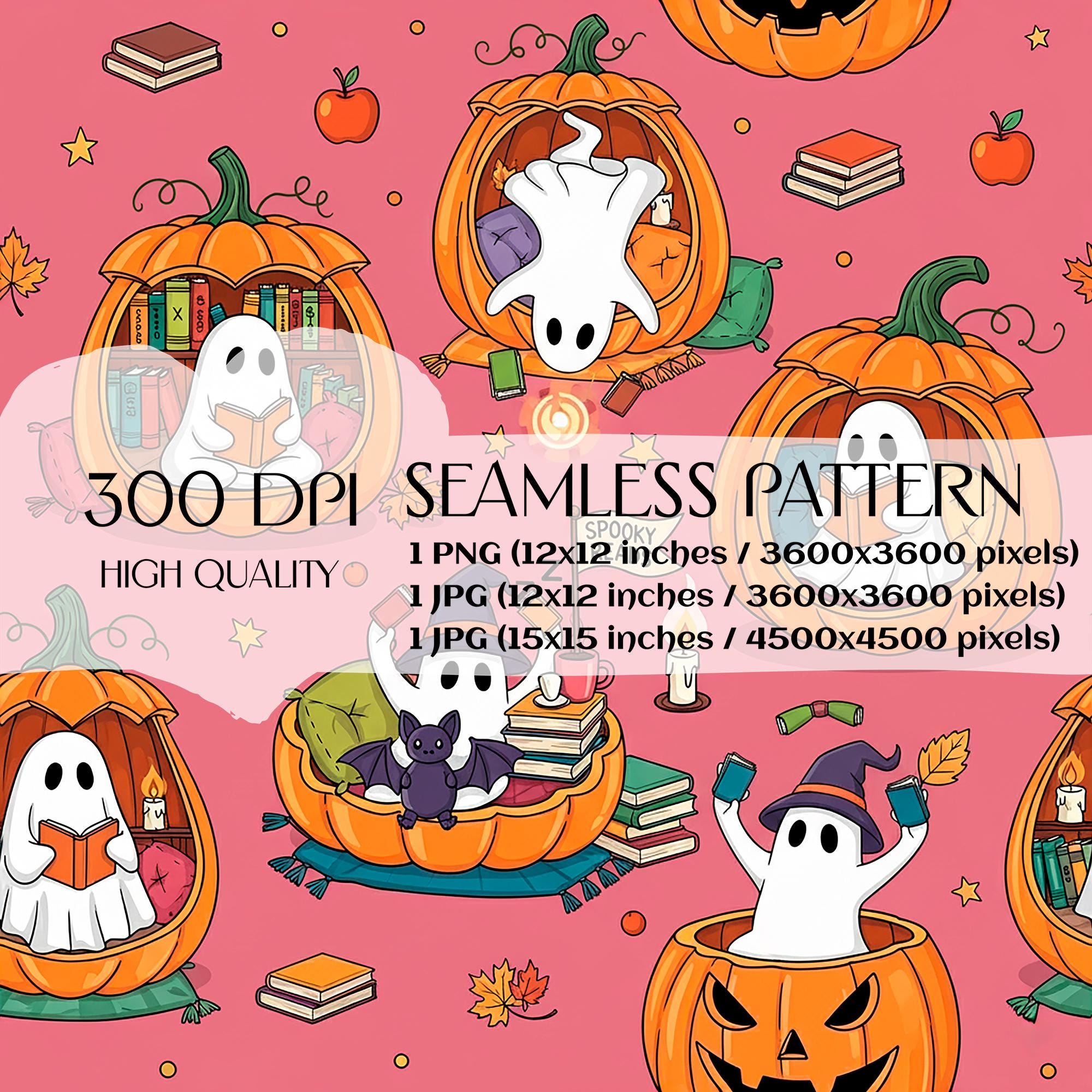 Ghoul Book Club Seamless Pattern File Ghost Pumpkin Reading Design ...