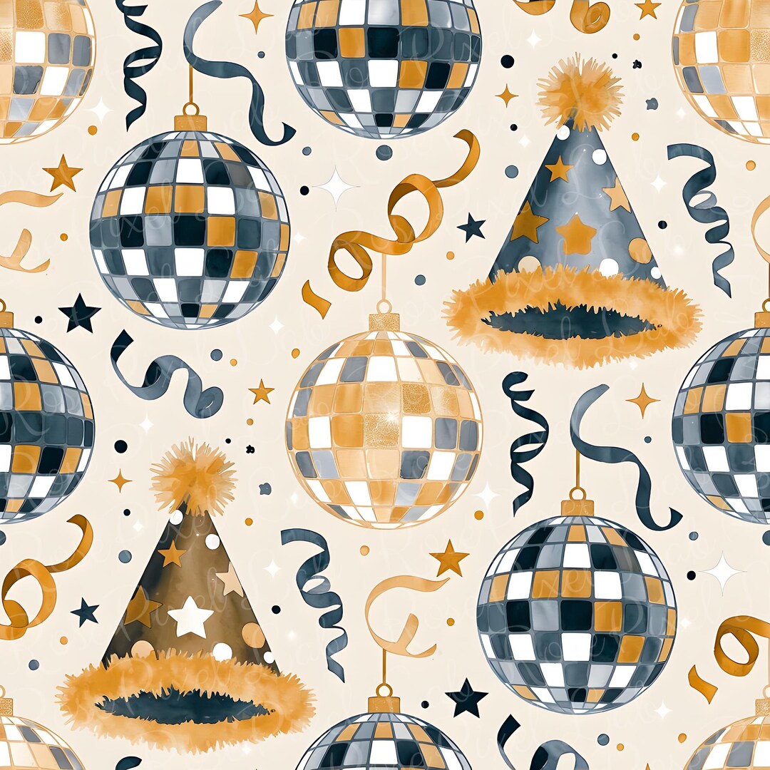 New Year's Eve Party Hat Seamless Pattern: Black & Gold (digital ...