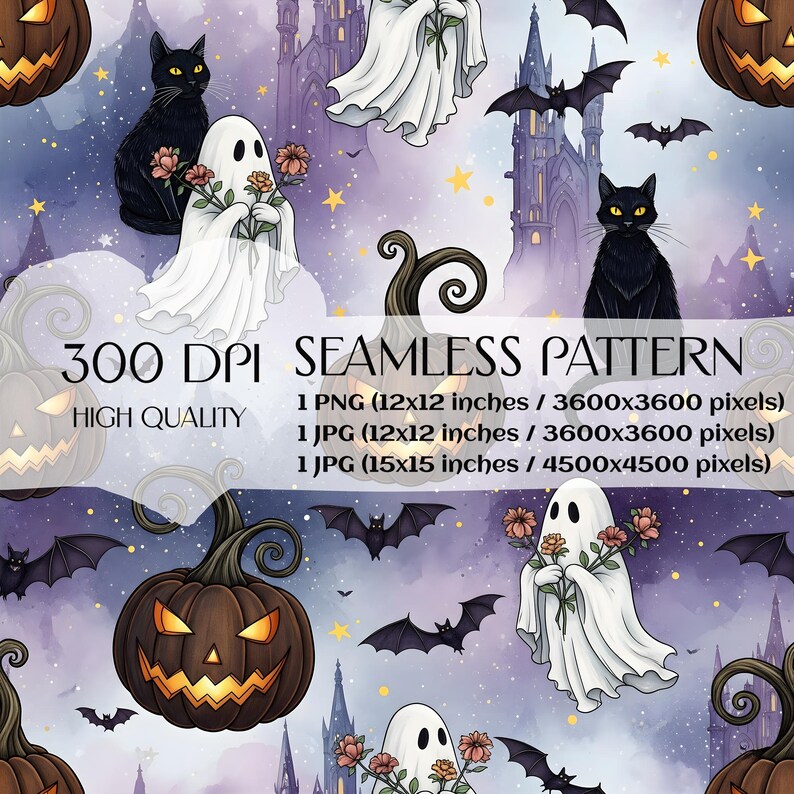 Boo Ghost Black Cat Ghost Seamless File Coquette Shabby Chic Halloween ...