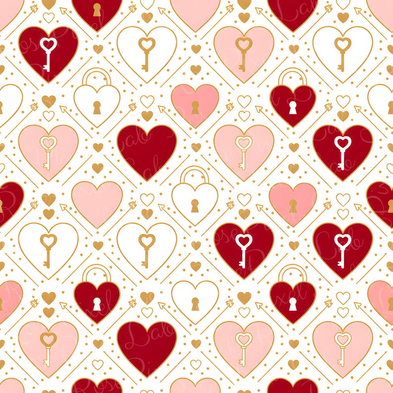 Heart Keys and Locks Geometric Diamonds Lattice Seamless Pattern ...