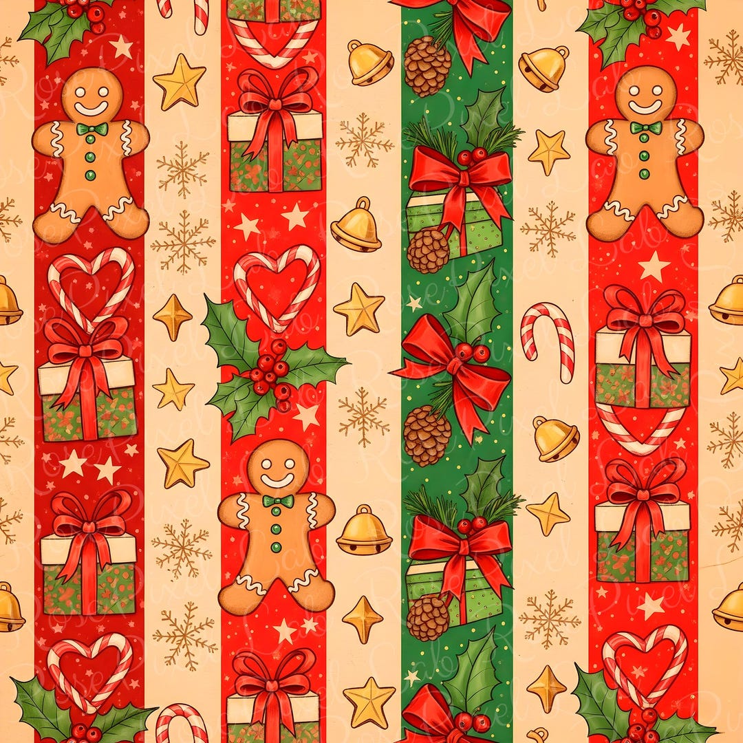 Gingerbread Christmas Stripe Seamless Pattern (digital Paper) - Etsy
