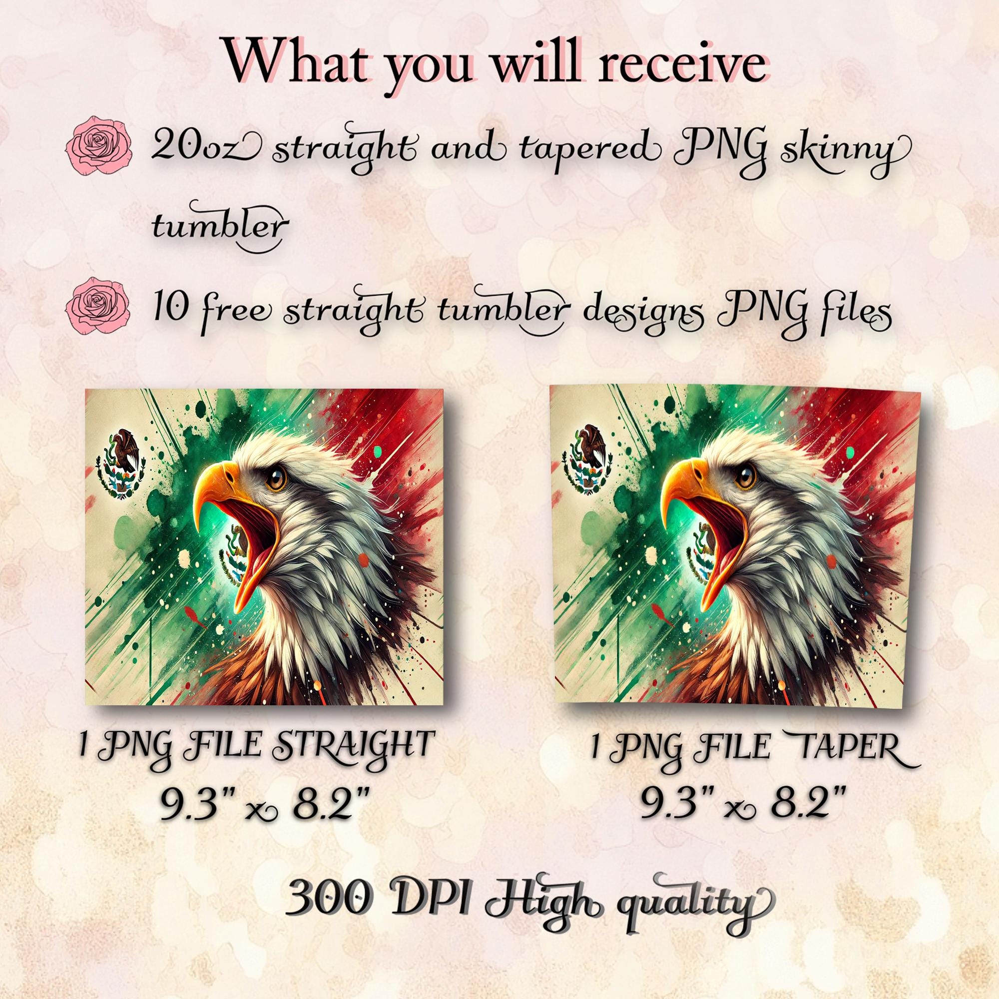Watercolor Mexican Flag Eagle PNG Mexico Tumbler Wrap Sublimation Seamless Design, Patriotic Png ...