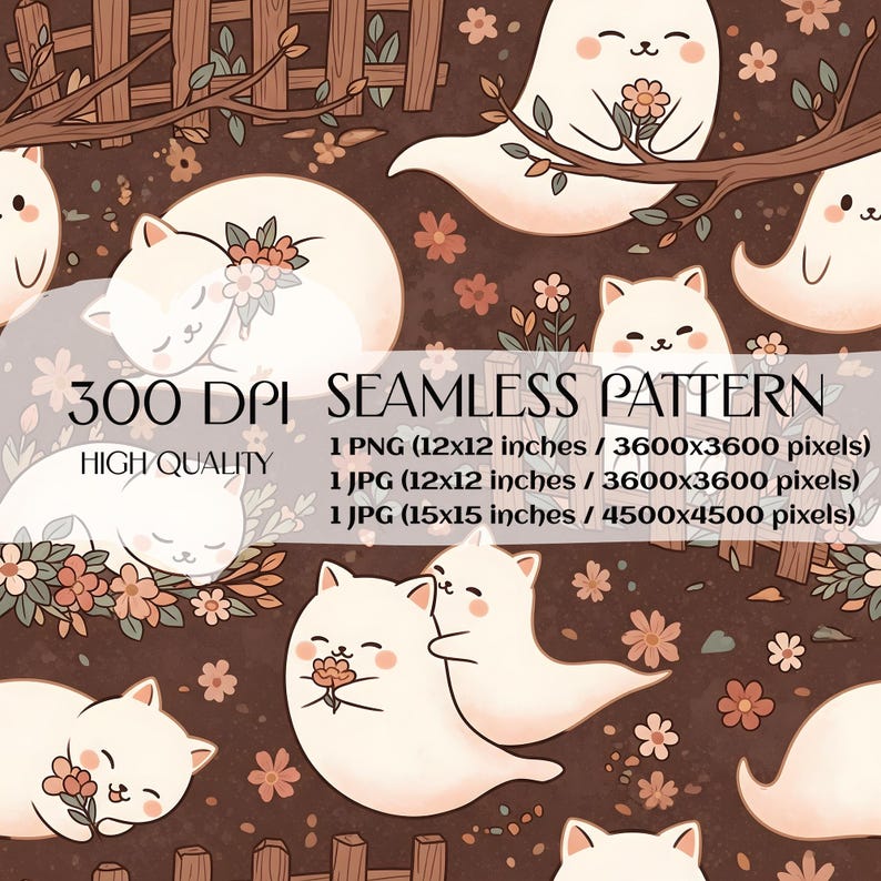 Vintage Halloween Black Cats Seamless Pattern Fall Retro Ghosts Mummy ...